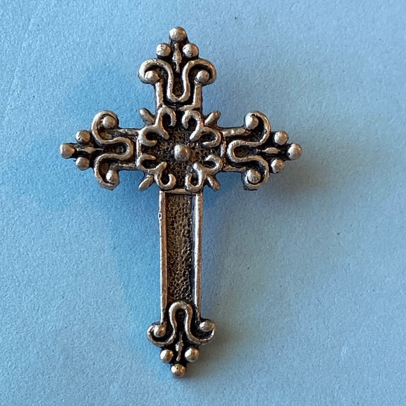 Jewelry | Vintage Ornate Silver Color Metal Cross Brooch Pin | Poshmark